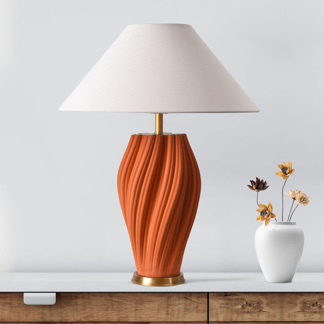 Orange Ceramic Table Lamps with Fabric Shade